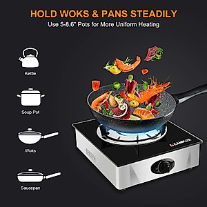 Camplux Propane Stove with Auto Ignition, Single Burner Propane Stoves 9,500 BTU, Tempered Glass Gas Cooktop