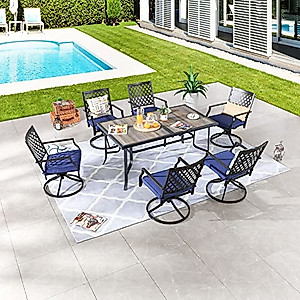 LOKATSE HOME Patio Swivel Set of 6 Dining Chair Metal Bistro Set with Cushion, 6Pcs, Blue
