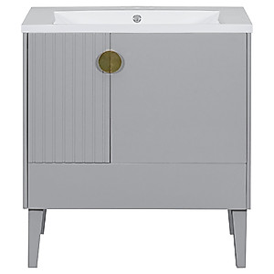 Bellemave 30" Bathroom Vanity with Top Sink, Multi-Functional Bathroom Vanity Set, Bathroom Vanity and Basin Sink Combo with Cabinet and 2 Drawers for Bathroom No Mirror (Grey)