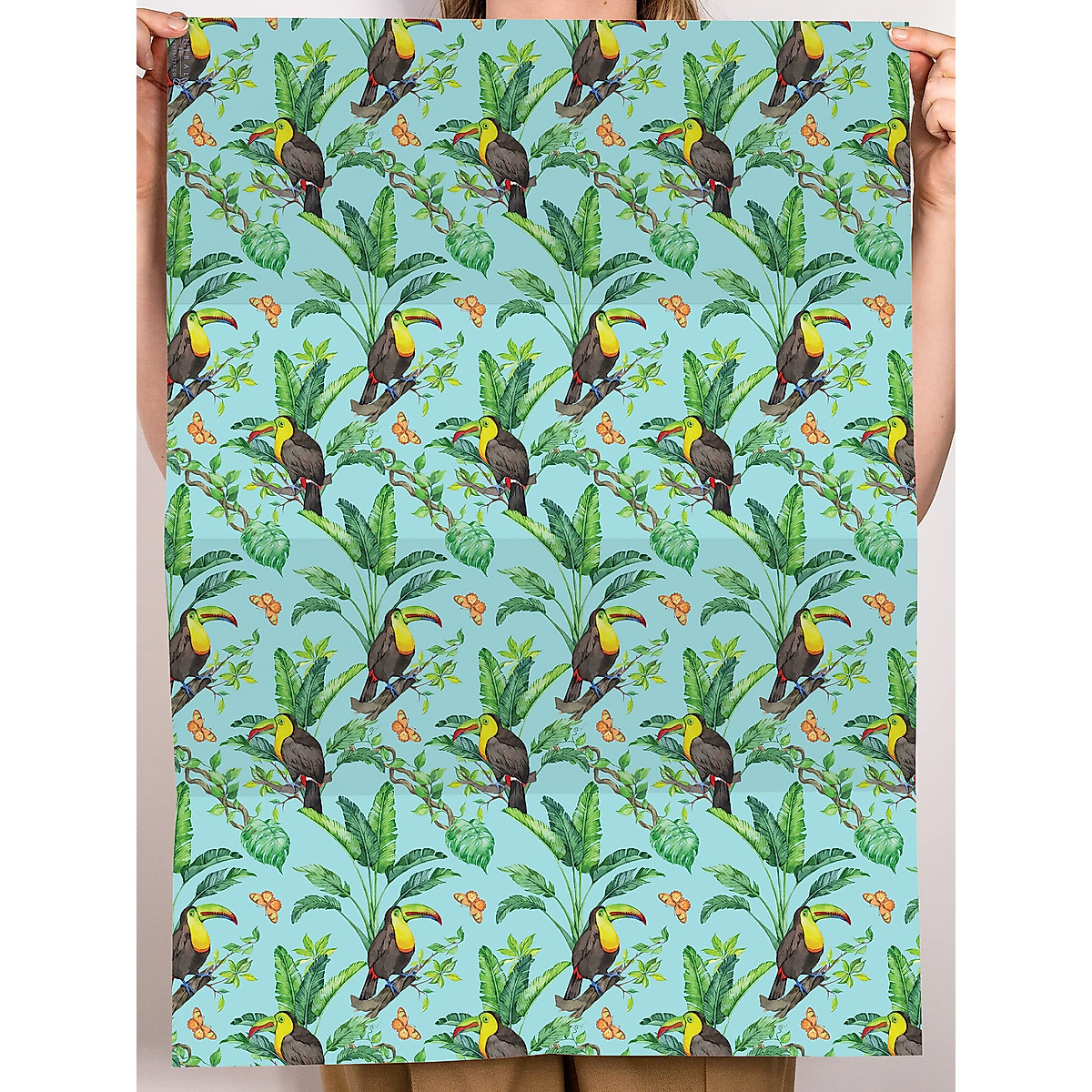 CENTRAL 23 Tropical Wrapping Paper - Birthday Wrapping Paper For Women or Men - Birds - Toucan - Leaves - Blue Gift Wrap - Comes With Stickers - Recyclable