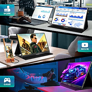 ROADOM 4k Portable Monitor,15.6'' IPS Ultra HD 3840x2160,100% Adobe RGB,500cd/㎡,HDR,Dual Speakers,Smart Cover,Mini-HDMI Dual USB C Portable 4k Monitor for Smartphone/Laptop/Desktop/PS/Xbox/Switch