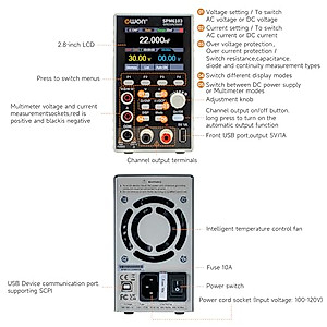OWON SPM6103 2 in 1 Power Supply & Multimeter(0-60V,0-10A) DC Power Supply Variable, Bench Power Supply, with 2.8 inch High Precision LED, USB Interface Support SCPI, 4 1/2 Digital multimeter