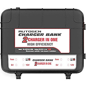 AUTOGEN 2-Bank Marine Battery Charger, 10-Amp (5-Amp Per Bank) Dual Battery Trickle Charger Maintainer, 6V & 12V Onboard Battery Charger and Battery Maintainer