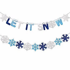 MZ.ogm Glittery Let it Snow Banner with Snowflake Garland Snowflake Decorations Let it Snow Decorations Winter Wonderland Decorations Happy Holidays Banner