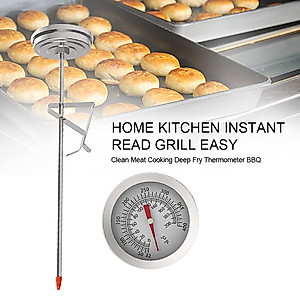 Deep Fry Thermometer Mechanical Meat Thermometer for Deep Fry, Grilling Dial Thermometer Stainless Steel Stem Meat Cooking Thermometer with Adjustable Pot Clip(Size:200 mm)