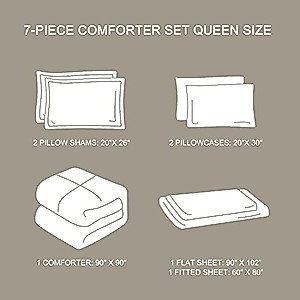 Boho Comforter Set Queen,7 Pieces Bed in a Bag White Grey Comforter Geometric Bedding Set Bohemian Soft Microfiber Queen Size(1 Comforter,2 Pillowcases,1 Flat Sheet,1 Fitted Sheet,2 Pillow Shams)