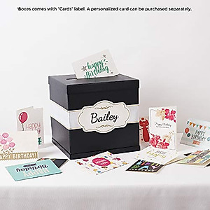 Black Gift Card Box - White & Gold Satin Ribbon & Cards Label 10"x10" Large - Memory Box for Funerals or Graduations, Box for Wedding Receptions Birthdays or Baby Showers