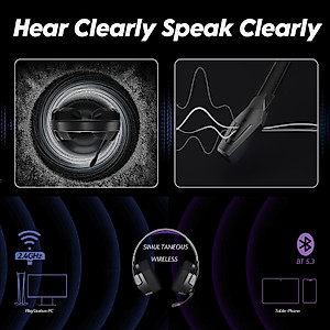 NUBWO G06 Dual Wireless Gaming Headset with Microphone for PS5, PS4, PC - 23ms Low Latency Audio - 100-Hour of Playtime - 50mm Drivers (Black-Purple)