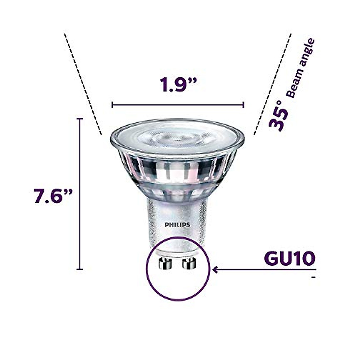 Philips LED Flicker-Free GU10 Bulb, 380 Lumen, Bright White Light (3000K), 4W=50W, Title 20 Certified, 3-Pack