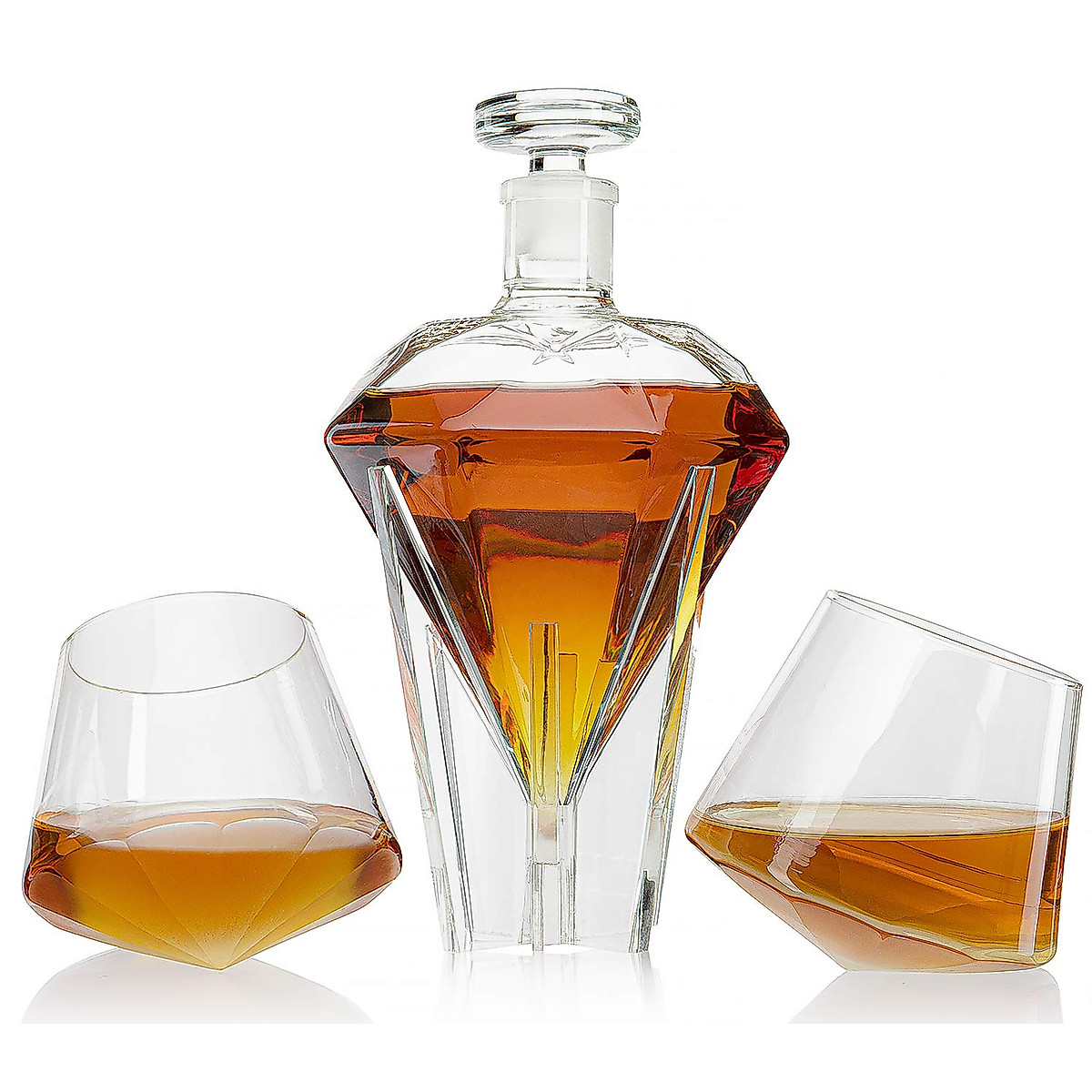 The Wine Savant Diamond Whiskey Decanter l With 2 Diamond Glasses Decanter Set, Diamond Wine Glass Holding Base With 2 Diamond Glasses Liquor, Scotch, Rum, Bourbon, Vodka, Tequila