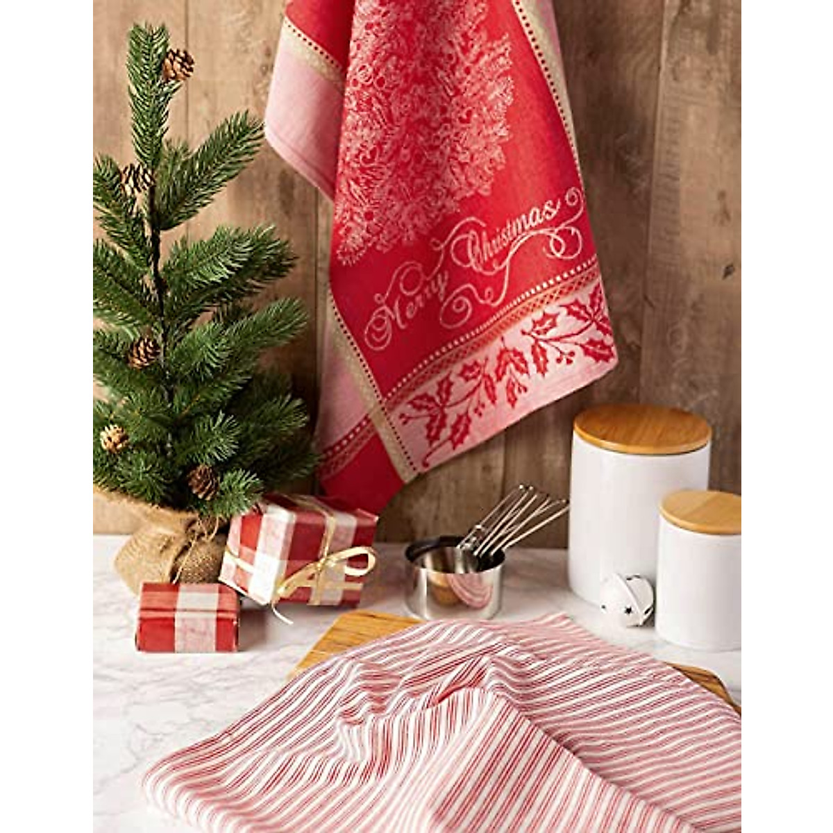 DII Christmas Kitchen Towels Vintage Inspired Holiday Dish Towel Set, 18x28, Holiday Tree, 2 Count