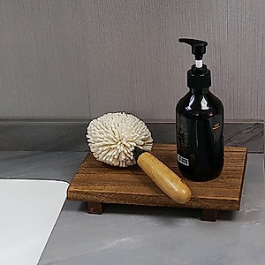 Wood Pedestal Stand & Risers - 9" Wooden Display Stand for Sink Caddy, Soap Tray, & Dish Soap Holder - Bathroom & Kitchen Counter Decor - Antique Walnut Farmhouse Style Tray (9 * 6)