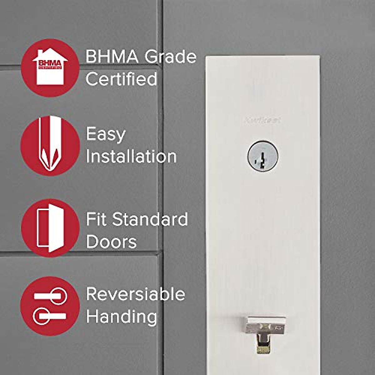 Kwikset Vancouver Front Door Lock Handle and Deadbolt Set, Entry Handleset Exterior with Interior Reversible Lever, Satin Nickel, Pick Resistant SmartKey Rekey Deadbolt Security