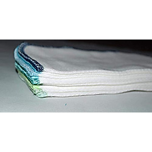 2 Ply 8x8 Inches White Cotton Birdseye Little Wipes Set of 10 Assorted Blues and Greens