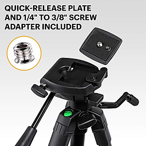 KODAK PhotoGear 62" Lightweight Tripod | Compact 3-Section Flip-Lock Aluminum Tripod Adjusts 22”-62”, QuickRelease Plate, Smartphone Adapter & 1/4” to 3/8” Screw, Bubble Level, Carry Case, E-Guide