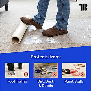 Carpet Protection Film 24" x 200' roll. Made in The USA! Easy Unwind, Clean Removal, Strong and Durable Carpet Protector. Clear, Self-Adhesive Surface Protective Film.