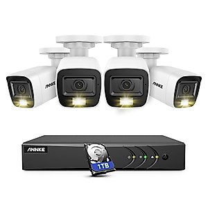 ANNKE 8CH H.265+ Security Camera System 3K Lite DVR with Mic/Audio, 4 X 1080P CCTV Camera with Dual Light for Outdoor Use, AI Human/Vehicle Detection, IP67 Weatherproof, 1TB Hard Drive Included