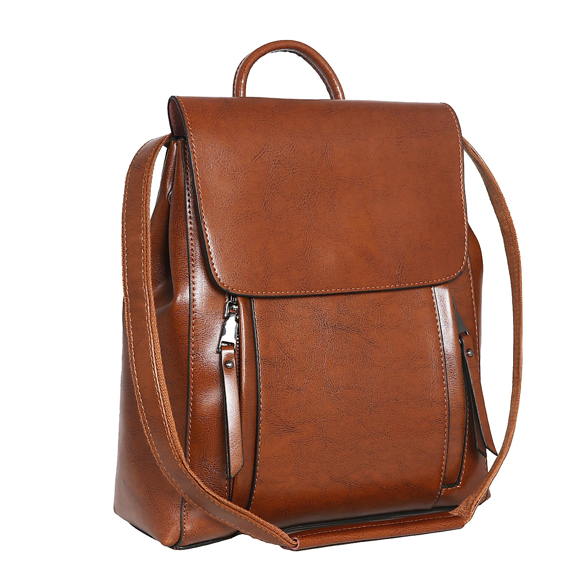 Iswee Vintage Waxy Leather Ladies Backpack Purses for Women Backpack Style Anti-theft Casual Daypack Shoulder Bag Fashion Bag (Brown)