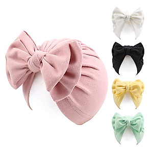Peecabe 5-Pack Cotton Baby Hat Bow Beanie Cap for Baby Girls 0-36 Months Infant Toddler Hats Spring Summer Autumn (5PCS-B)