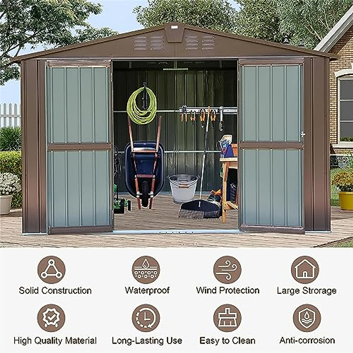 UBGO Large Metal Storage Shed,10x8ft Sheds & Outdoor Storage,Patio Storage Cabinet with Lockable Door,Tool Cabinet with Vents Steel Garden Tool Shed for Patio,Lawn to Store Bikes,Tools,Lawnmowers,Gray