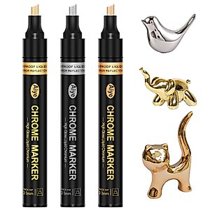 JDiction Mirror Chrome Markers, 3 Colors Permanent Metallic Markers, 2-5mm Larger Application Area, High Gloss, Waterproof, Chrome Paint Marker for Christmas Resin Crafts, Coloring, Painting
