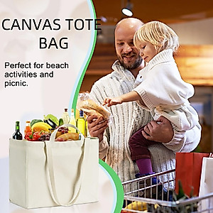 HQCUPB 4 Pack Canvas Tote Bag Reusable Grocery Bags Shopping Bags for Groceries Foldable Heavy Duty Washable Canvas Bag with Handles (4 Pack, Natural Color)