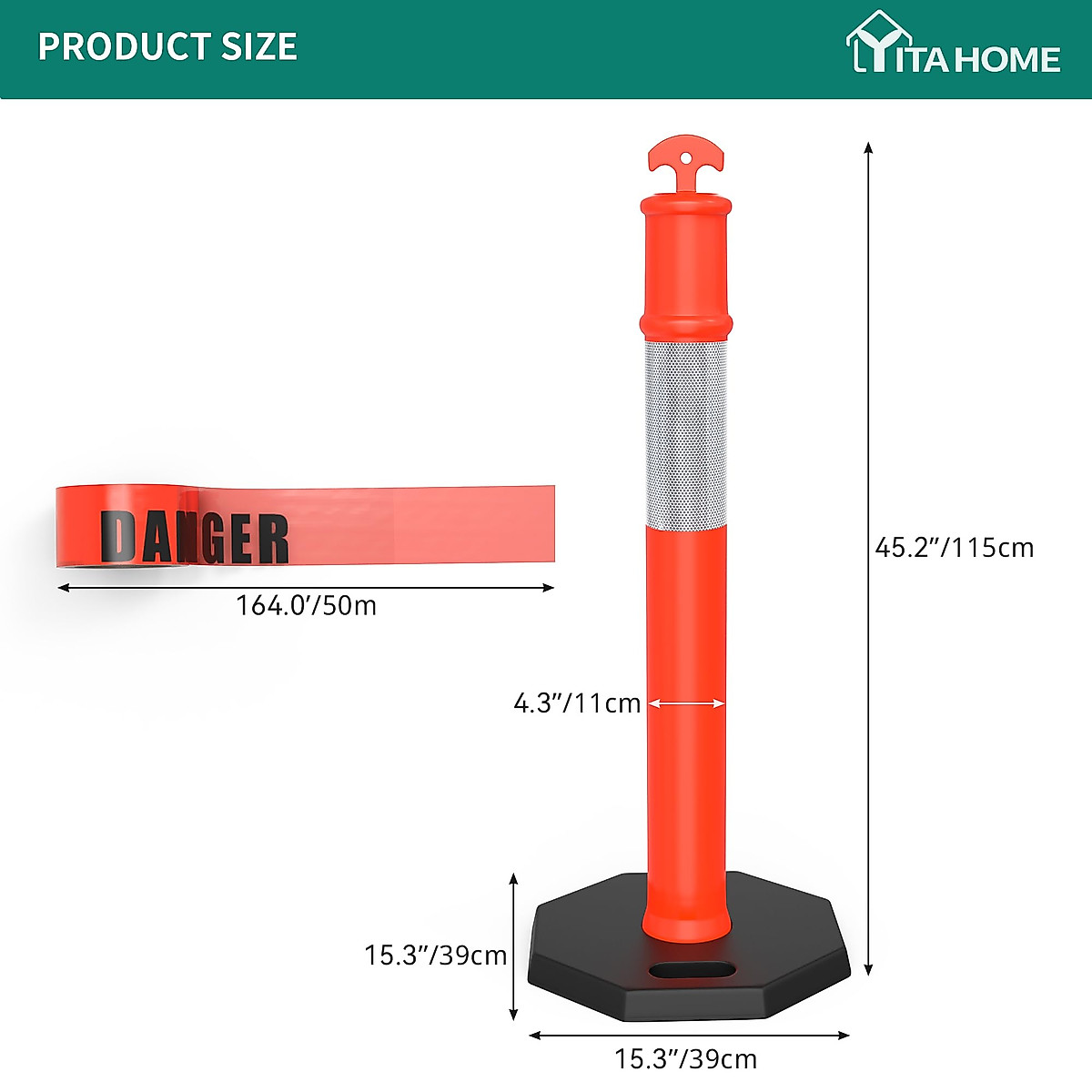 YITAHOME 45 inch Delineator Post with Base, 9 PACK Traffic Delineator Posts