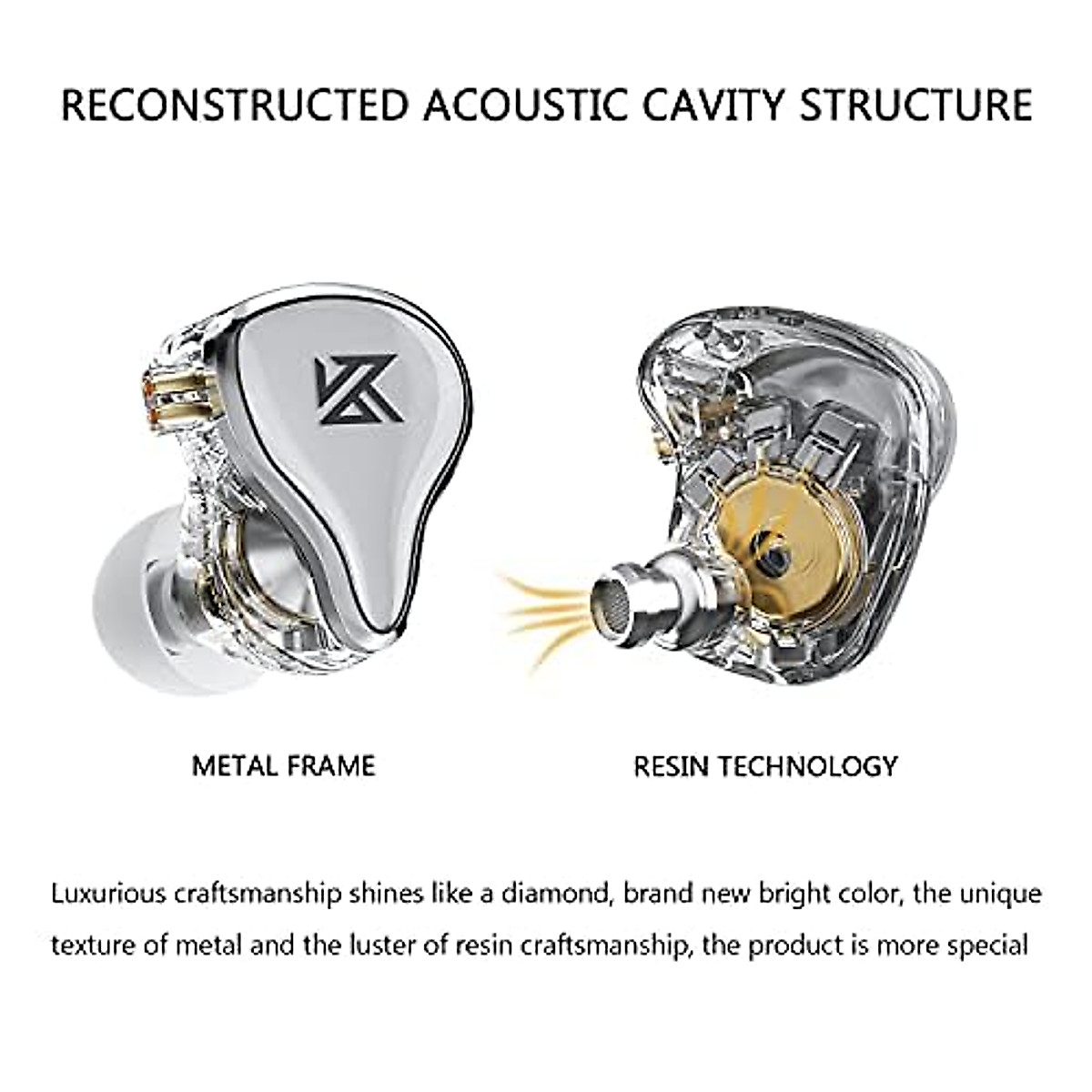 KZ ZAS IEM Earphones,16-Unit Hybrid High-Frequency 7BA+10mm Dual DD HiFi Stereo Sound Earphones Noise Cancelling Earbuds Built-in Callable in-Ear Headphones Wired(White with Microphone)