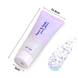 AOOWU Body Glitter Gel, 50ml Holographic Mermaid Sequins Glitter Chunky Cosmetic Glitter Face and Body Gel, Sparkling Festival Party Lotion Glitter for Face Body Eye Hair Nail Makeup and DIY Art