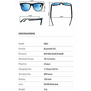 KENTKING Smart Glasses Wireless Bluetooth Audio Sunglasses Open Ear Headset Music&Hand-Free Calling Unisex Polarized Shades Compatiable for All Smart Device (Matte Black/Grey Lense）