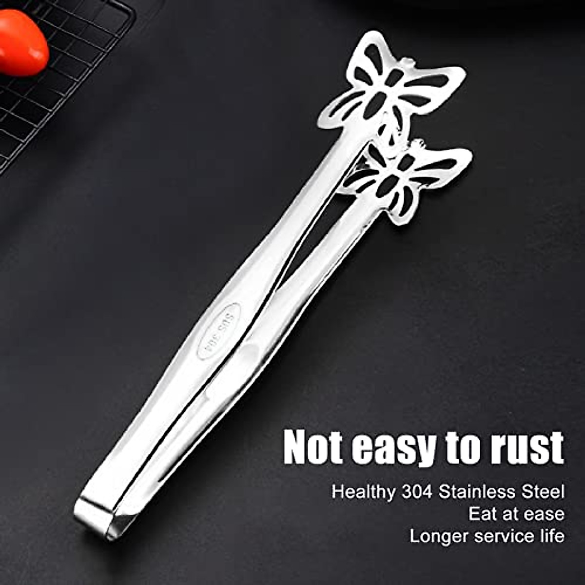 UPQRSG Stainless Steel Kitchen Tongs, Serving Tongs for Cooking, Cateloop Chef Food Salad BBQ Serving Utensils, Small Kitchen/Appetizers Tongs for Coffee, Tea Party[Butterflies Clip Silver]