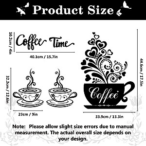 Coffee Cup Wall Decals Vinyl Kitchen Wall Decor Stickers Black Coffee Tea Sign Decor Flower Wall Art Sticker Removable DIY Coffee Saying Decorations for Home Cafe Shop Coffee Station Bar Pub Office