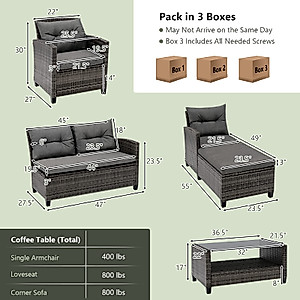 HAPPYGRILL 4 Pieces Patio Furniture Set Outdoor PE Wicker Sectional Sofa Set with Corner Sofa and Cushions, 2-Tier Coffee Table with Extra Storage Shelf, Patio Conversation Set for Poolside Backyard