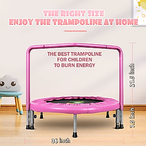 BCAN 36'' Mini Folding Ages 2 to 5 Toddler Trampoline with Handle for Kids, Two Ways to Assemble The Handle, Indoor/Garden Trampoline with Super Safe Padded Cover