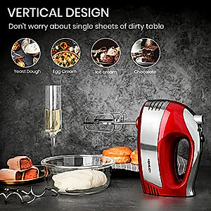 Hand Mixer Electric,HOMEJOY Upgrade 5-Speed Hand Mixer with Turbo,Kitchen Hand Held Mixer with Box,5 Stainless Steel Accessories, for Egg, Cake, Cream, Dough,Red
