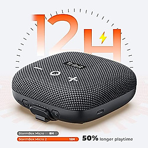Tribit StormBox Micro 2 Portable Speaker: 90dB Loud Sound Deep Bass IP67 Waterproof Small Speaker Built-in Strap, 12H Playtime Long Battery Powerbank for Outdoor Camping Biking, 120ft Bluetooth Range