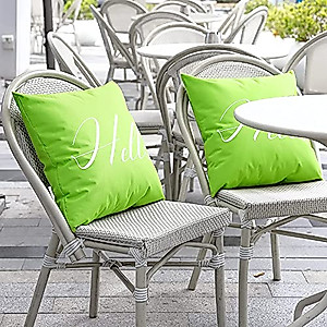 Lewondr Waterproof Throw Pillow Cover, 2 Pack Hello Printing Outdoor Throw Pillow Case UV Protection Garden Cushion Cover for Patio Sofa Couch Balcony Decor 18"x18"(45x45cm), Fluorescent Green