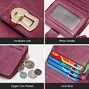 LAORENTOU Cow Leather Small Wallets for Women, Ladies Cute Zipper Purses Credit Card Holders Trifold Wallets for Women Coin Purses (01 Purple)