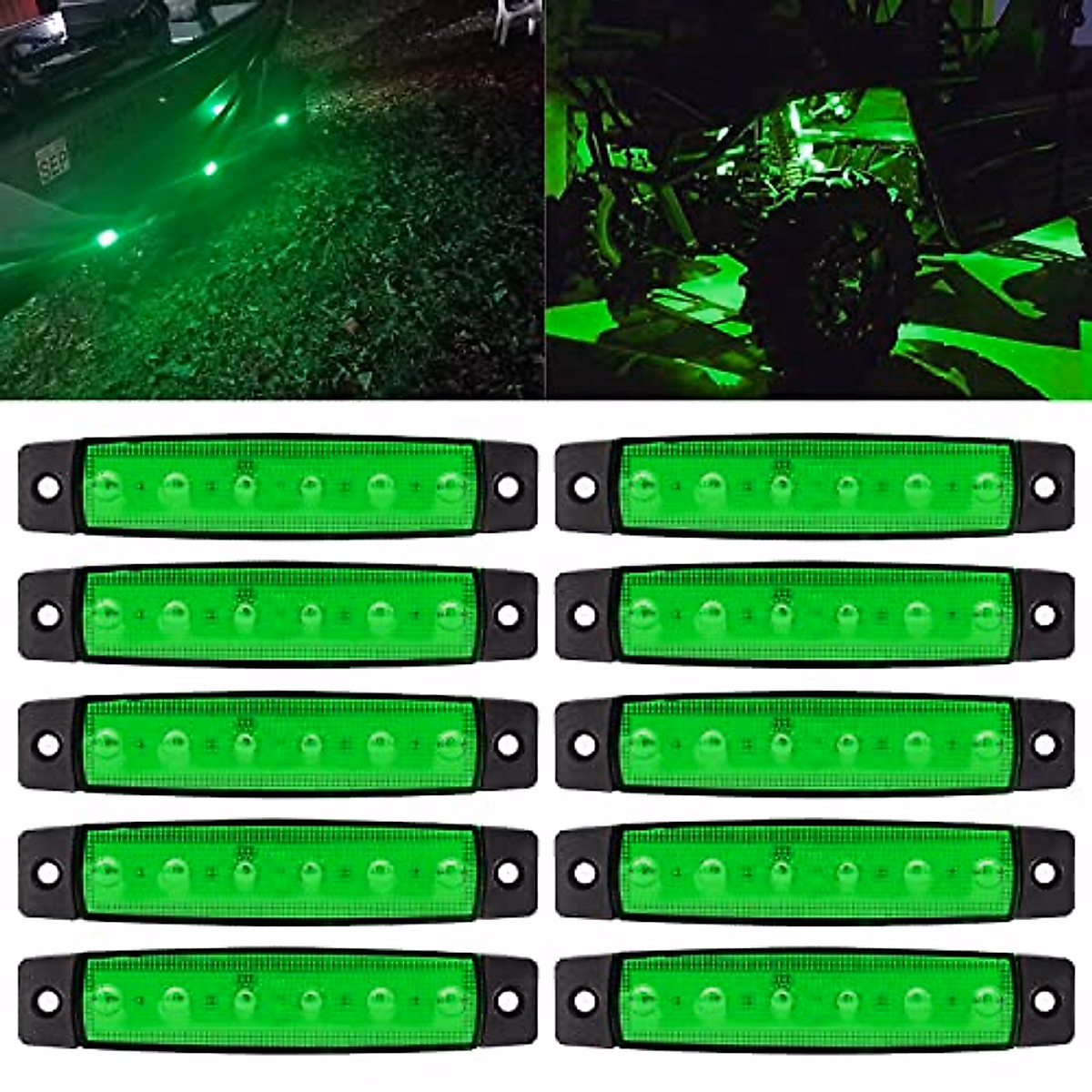 FXC 10x 6 LED Clearence Truck Bus Trailer Side Marker Indicators Light Tail Taillight Brake Stop Lamp 12V (Green)¡­