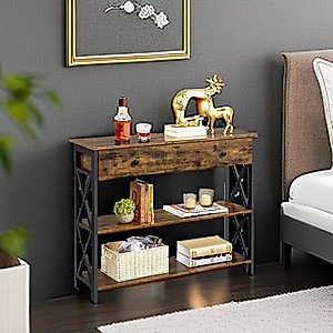 Yaheetech Console Table with Drawer, Sofa Table with Storage Shelves, 39.5 Inch Entryway Table with Metal Frame, for Living Room, Entryway, Hallway, Rustic Brown