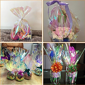 MIVIDE 34 in x 49 ft Iridescent Cellophane Wrap Roll, 2 Roll Iridescent Cellophane Wrapping Paper for Gift Baskets, DIY Crafts, Birthday, Christmas Gifts Wrapping, Flower Wrapping, Red Gold Iridescent