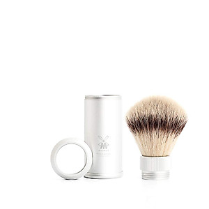 MÜHLE Travel Silver Aluminum Silvertip Fibre Shaving Brush - Portable Synthetic Luxury Shave Brush for Men, Rich Lather