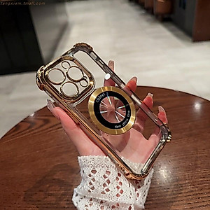 LOOBIVAL Magnetic for iPhone 13 Pro Max Case Compatible with MagSafe, [Military Grade Protection] Logo View Slim Transparent Clear Electroplate Bumper Cover Case for iPhone 13 Pro Max 6.7” (gold)