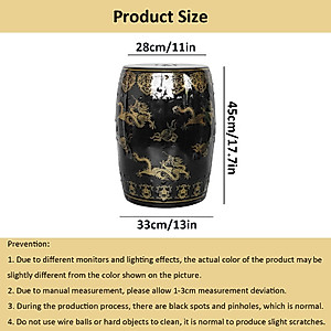 KIROJA Decorative Ceramic Garden Stool, Glazed with Gold-Plated Double Dragon Pearl Shoe Changing Stool Drum Stool, Suitable for Outdoor Garden, Living Room, Balcony, Etc.