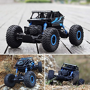 SZJJX 2.4Ghz 4WD All Terrain RC Rock Crawler Monster Truck With 2 Batteries - Remote Control Car for Kids Boys, Blue