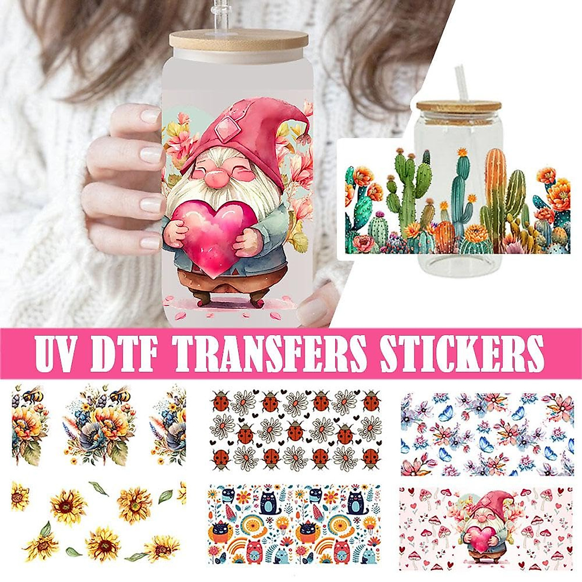 UV DTF Cup Wrap Transfer Stickers,UV DTF Cup Wrap Transfer Cup Stickers Decals DIY Fall Waterproof Autumn Theme Flower Rub on Transfers for Glass Cups