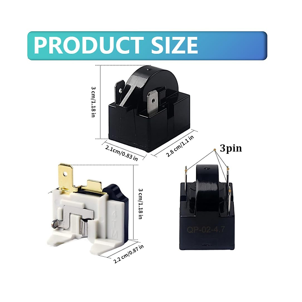 Wilsnsun Coolers Compressor Starter QP2-4R7 PTC 4.7 ohm 3Pin Refrigerator Start Relay with Refrigerator Overload Protector 1/2HP Compatible with Mini Fridges, Deep Freezers, Beer Coolers)