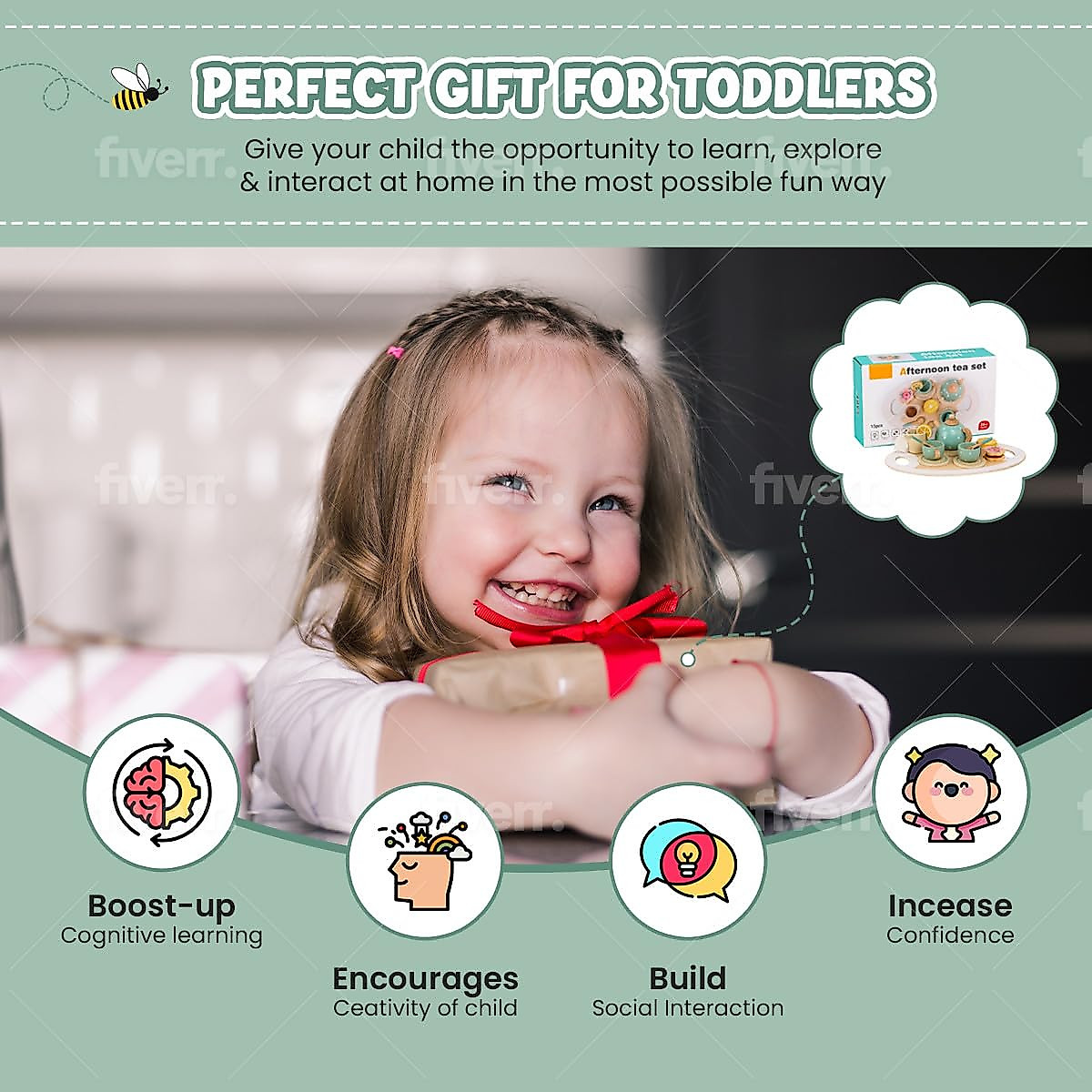 JEVASO KID'S Wooden Tea Party Set for Little Girls, Toddler Tea Set Food Pretend Play Accessories, Kids Kitchen Montessori Tea Set Wooden Toys for 2 3 4 5 6 Year Old Girl.