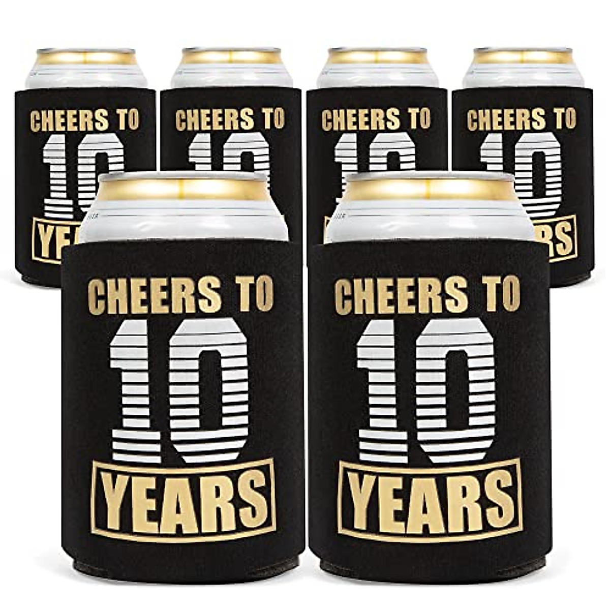 Cheers to 5 Years Can Cooler - 6 Pack, Insulated Thermocooler, Black with Gold Text, 5th for Him or Her, Party Favor, Fade-Resistant (5th Anniversary)
