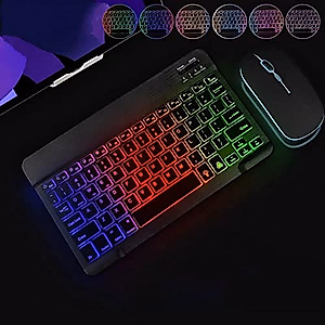 Bluetooth Keyboard and Mouse Combo for iPad - Rechargeable Wireless Keyboard & Mouse with 7-Color Backlit Compatible with iPad 9th/8th Gen, iPad Pro/Air/Mini, iPhone14/13/12 Pro, Black
